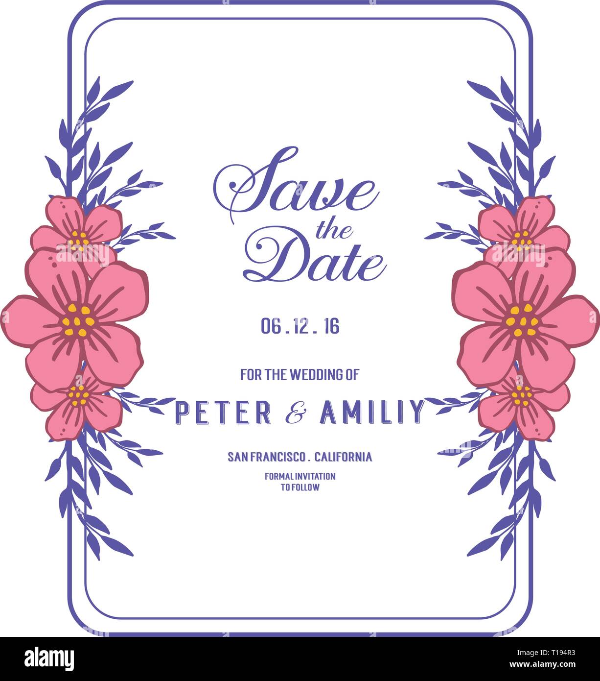 Vector illustration lettering save the date with abstract pink flower frames hand drawn Stock ...