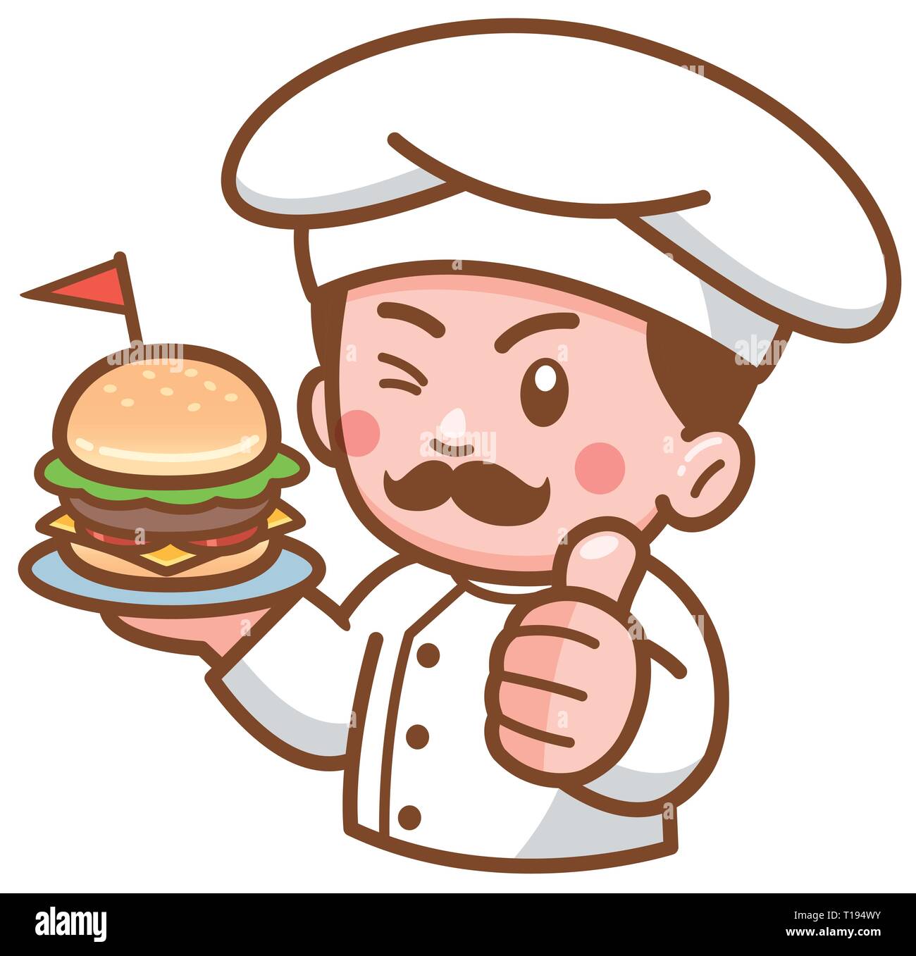 Vector illustration of Cartoon Burger chef presenting food Stock Vector ...