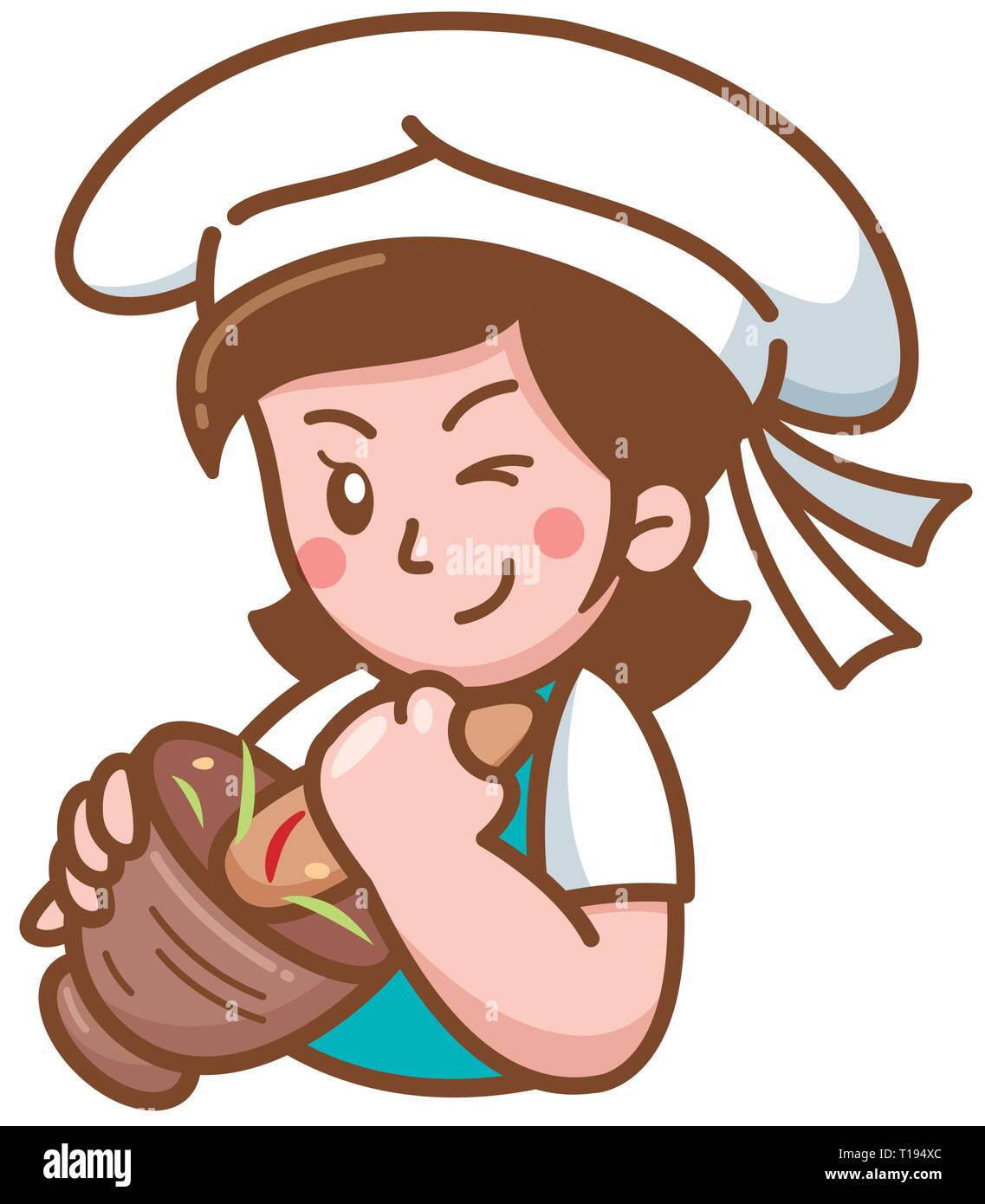 Vector illustration of Cartoon Female Chef presenting food Stock Vector ...