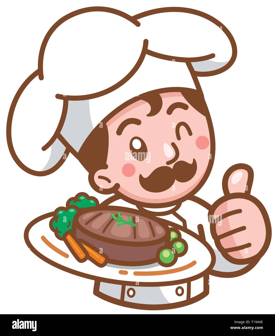Vector illustration of Cartoon Chef presenting food steak Stock Vector ...