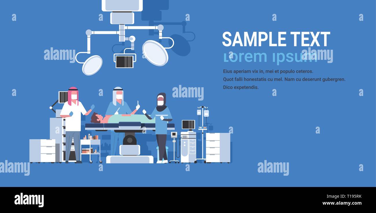 arabic surgeons team surrounding patient lying on operation table ...