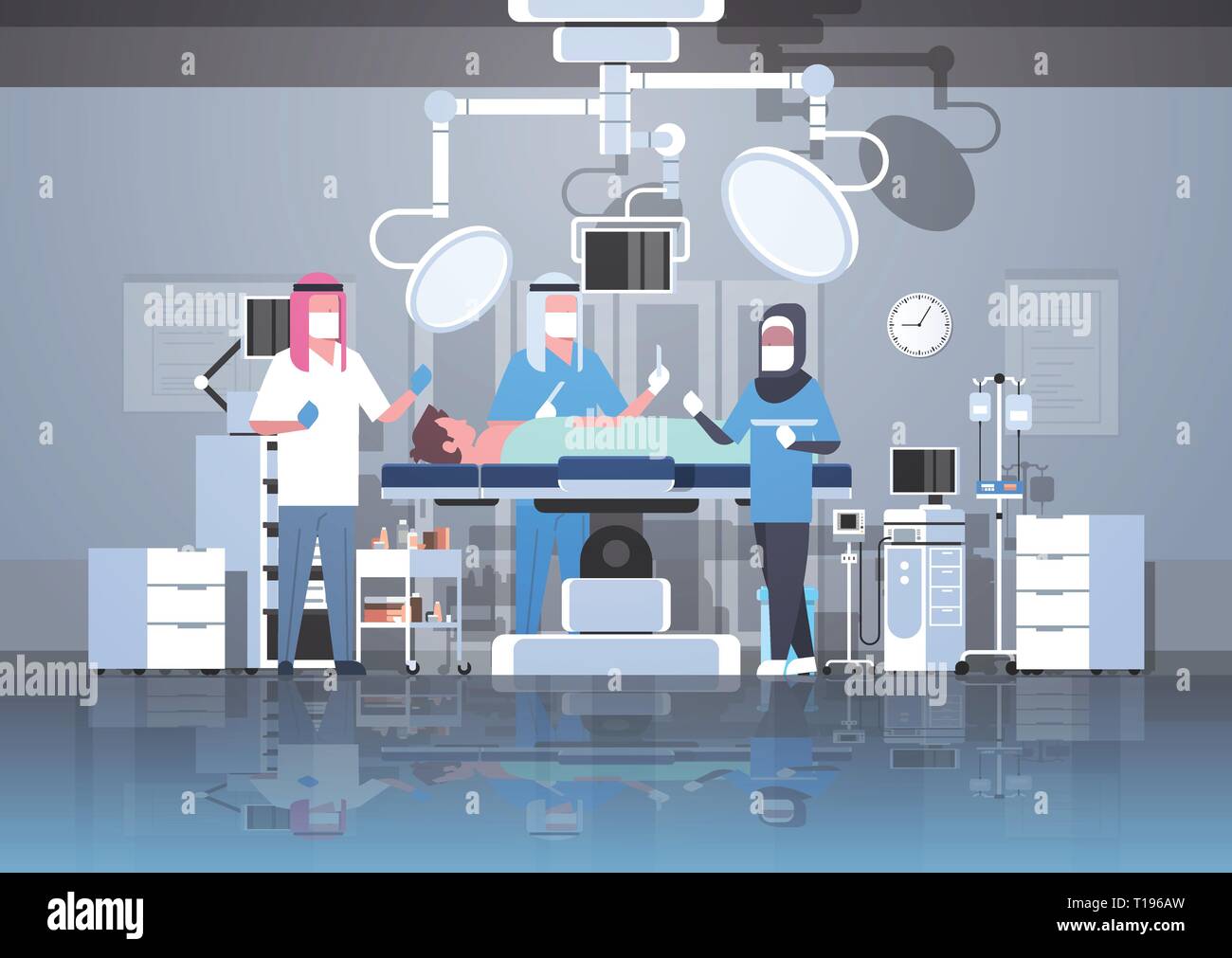 arabic surgeons team surrounding arab patient lying on operation table ...