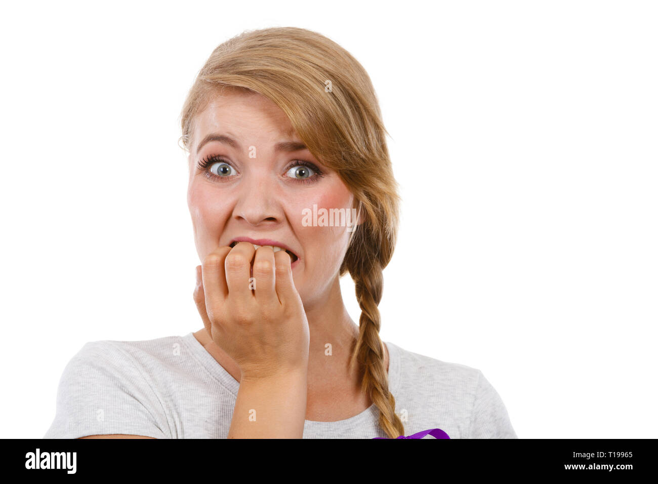 Stress, anxiety, emotions and problems concept. Scared, stressed woman ...