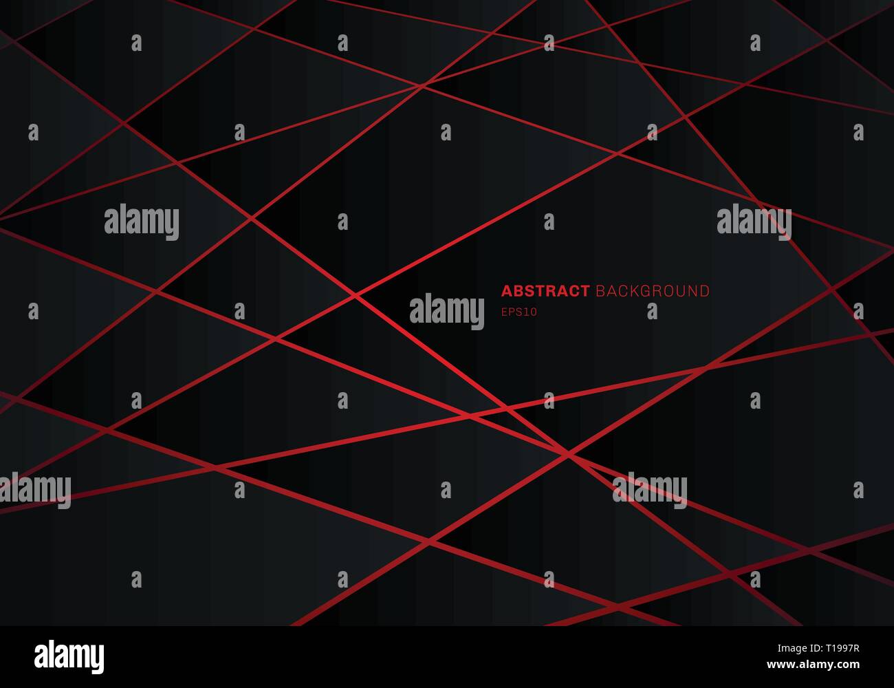Abstract black geometric polygon on red laser light neon futuristic ...