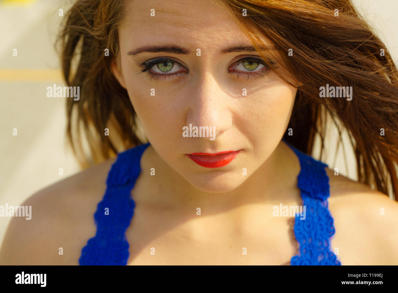 Human expressions concept. Closeup of woman making sad face looking ...