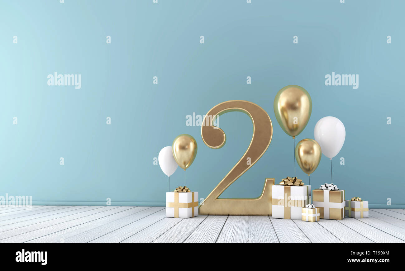 Number 2 party celebration room with gold and white balloons and ...