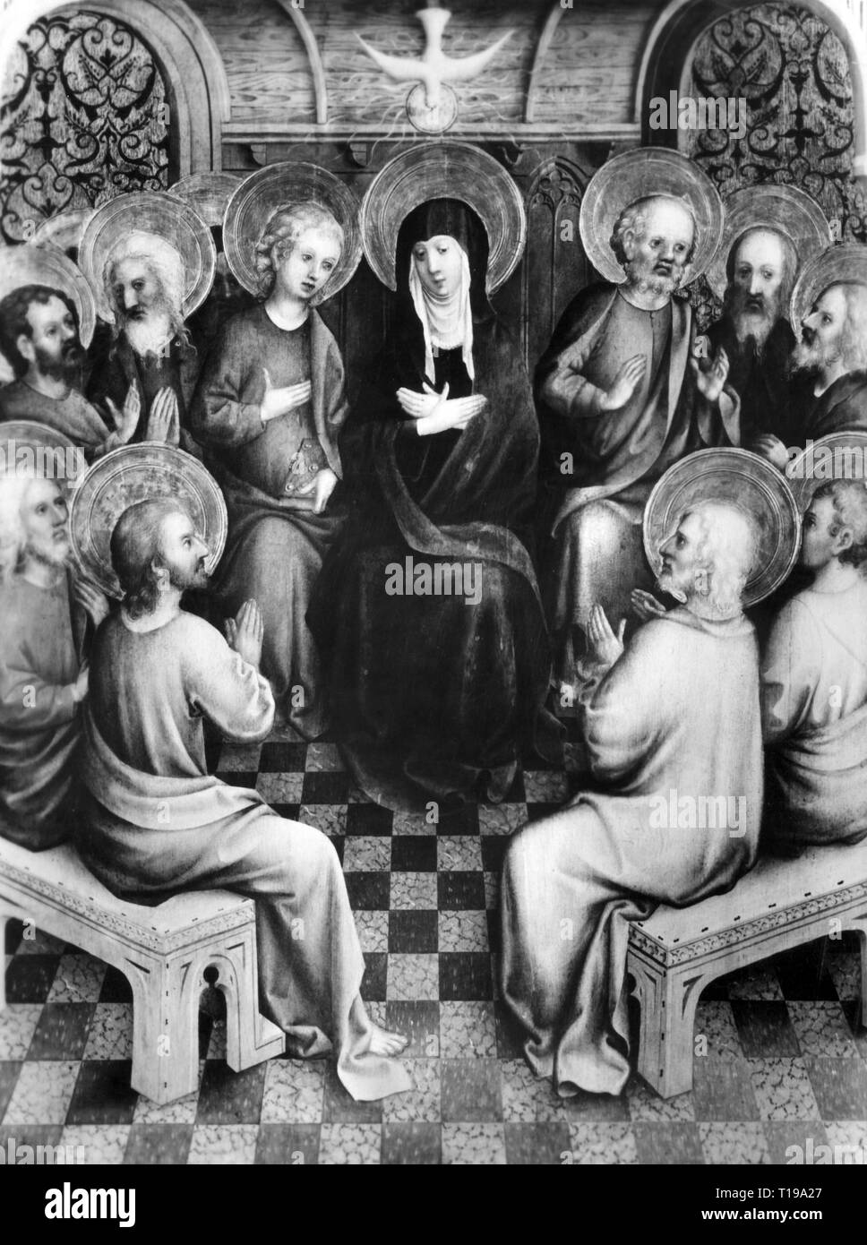 religion, Christianity, Whitsun, Mary surroundes by the apostles ...