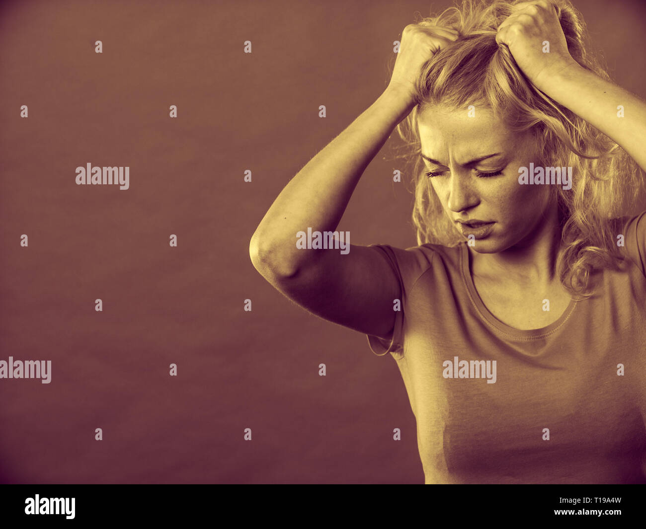 Negative human emotions, headache, face expressions, mental disorders ...