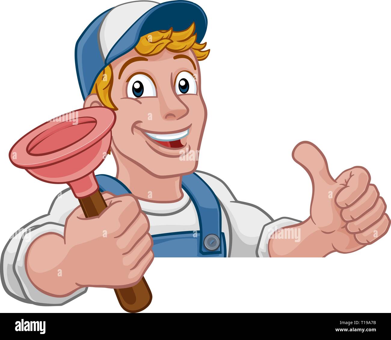 Plumber Cartoon Plumbing Drain Plunger Handyman Stock Vector Image ...
