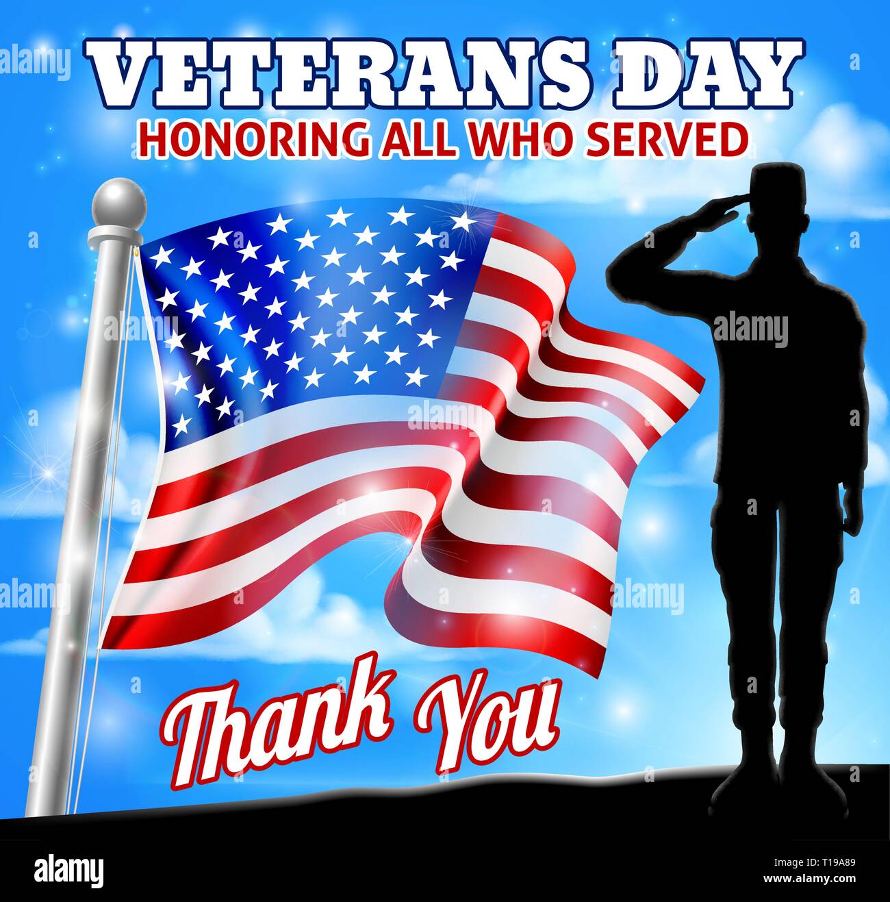 Soldier Saluting American Flag Veterans Day Design Stock Vector Image ...