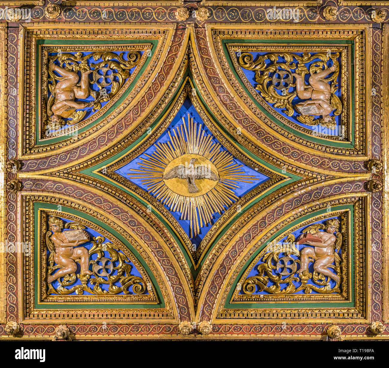Dove of the Holy Spirit carved in the vault of the Church of San ...