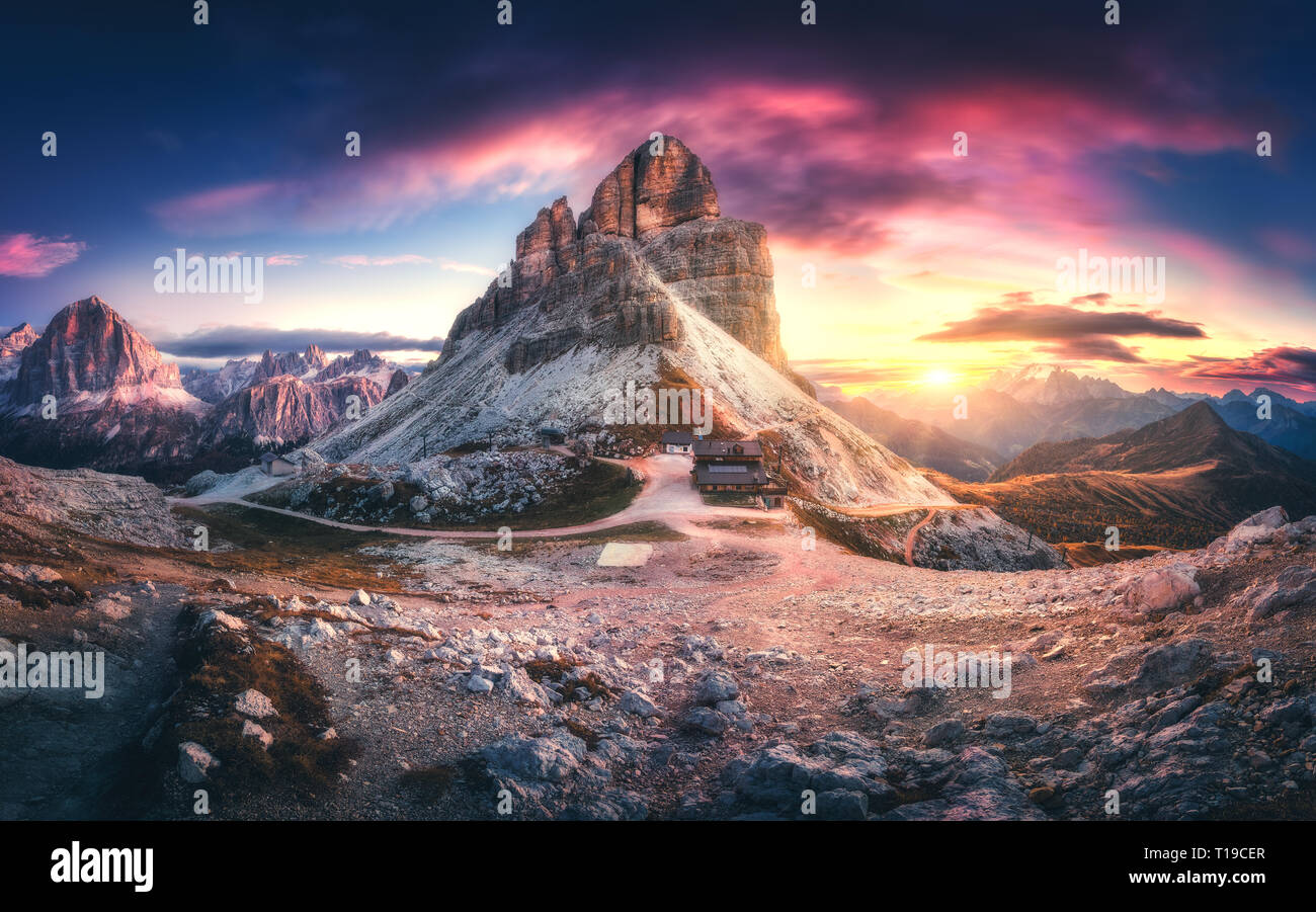 Mountain pass and beautiful sky with colorful clouds at sunset ...