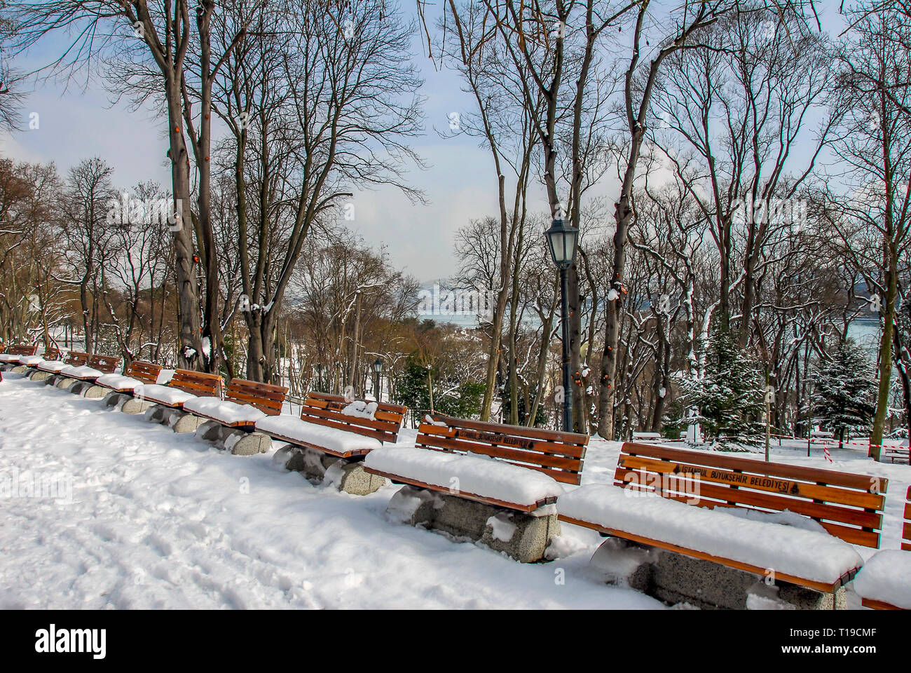 Istanbul, Turkey, 26 January 2010: Emirgan grove and snow, Emirgan ...