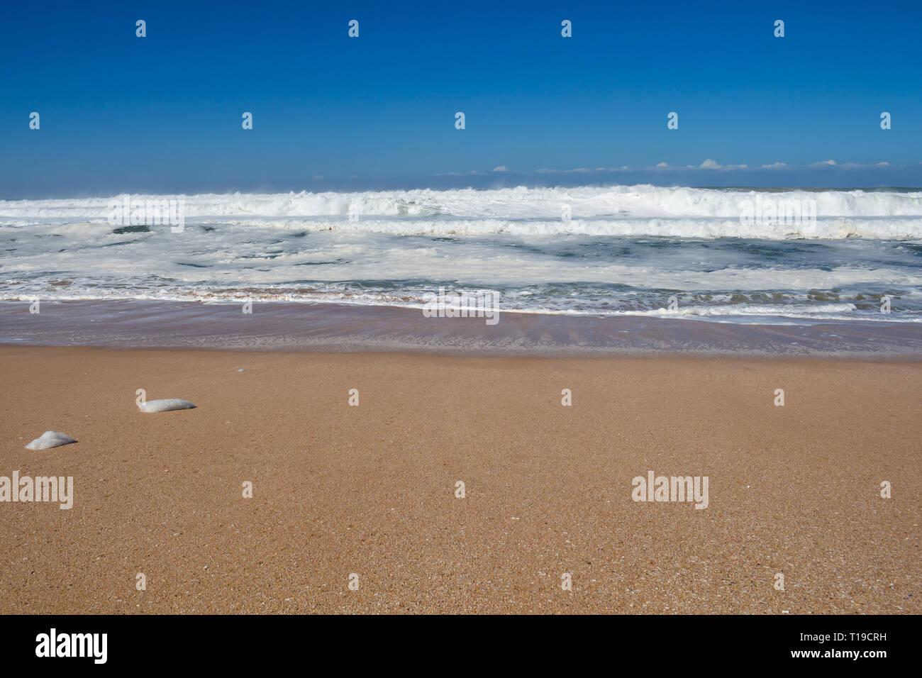 Atlantic ocean with intense waves during a windy autumn day. Empty ...