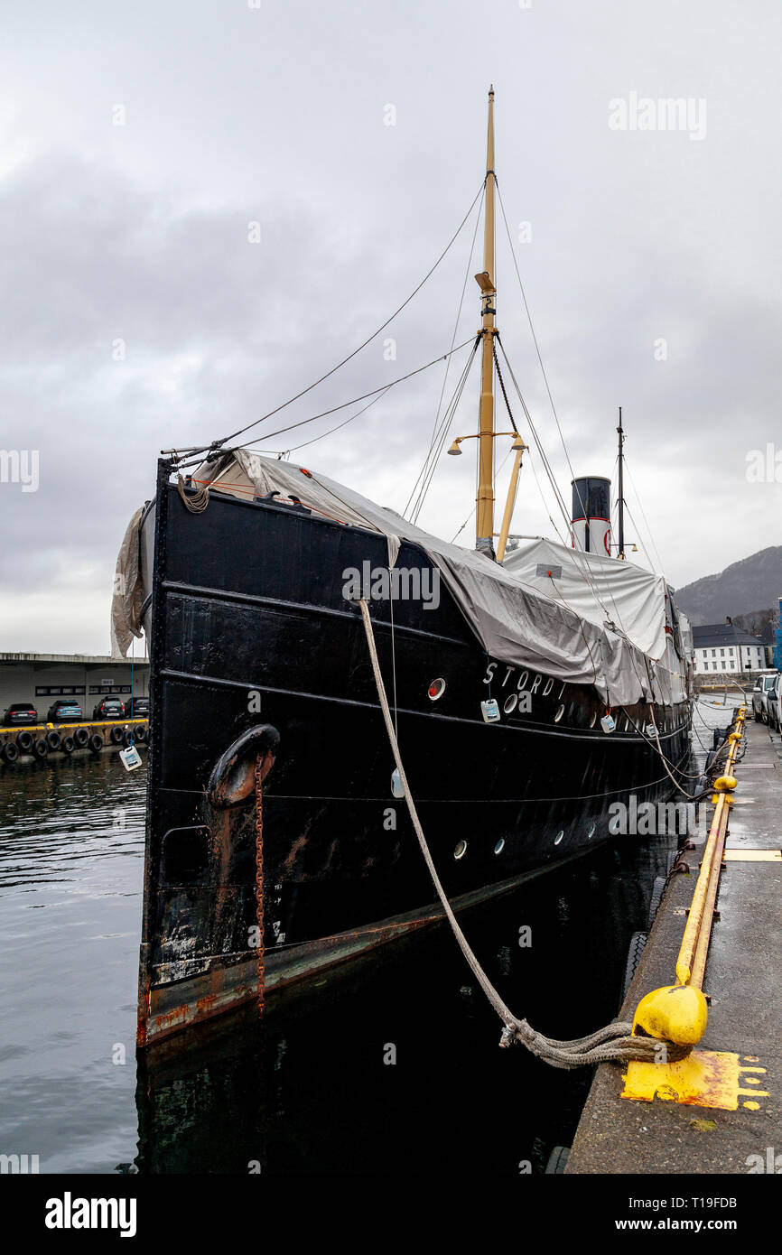 Veteran passenger steam ship Stord 1, built 1913. Berthed in the port ...