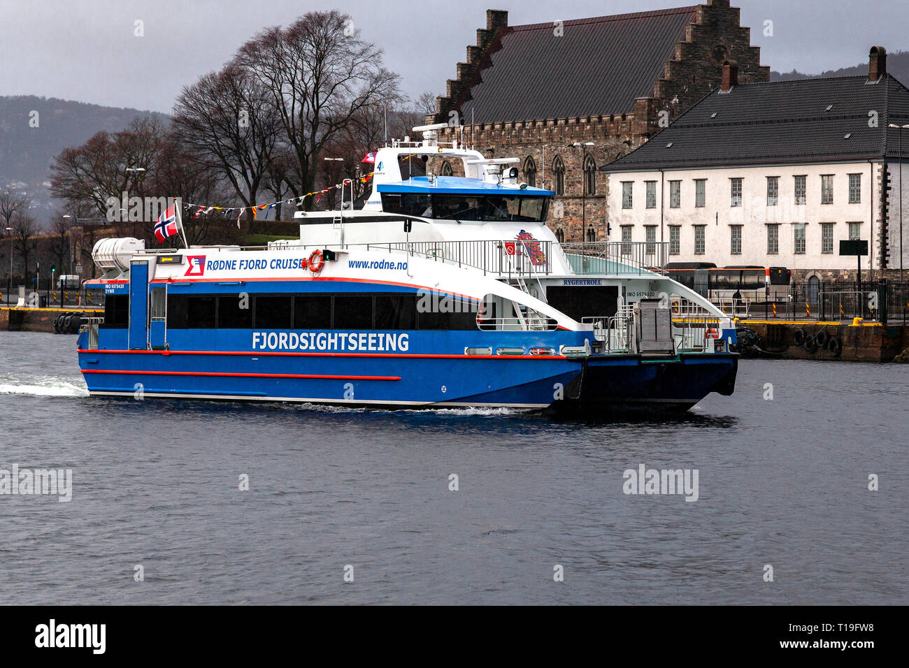 High speed passenger catamaran Rygertroll arriving in the port of ...