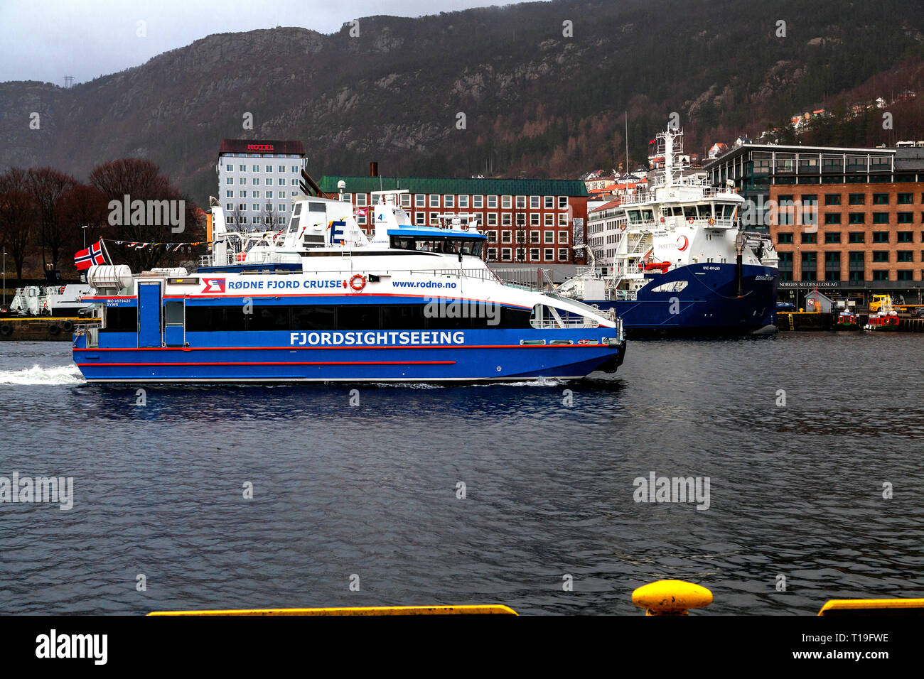 High speed passenger catamaran Rygertroll arriving in the port of ...