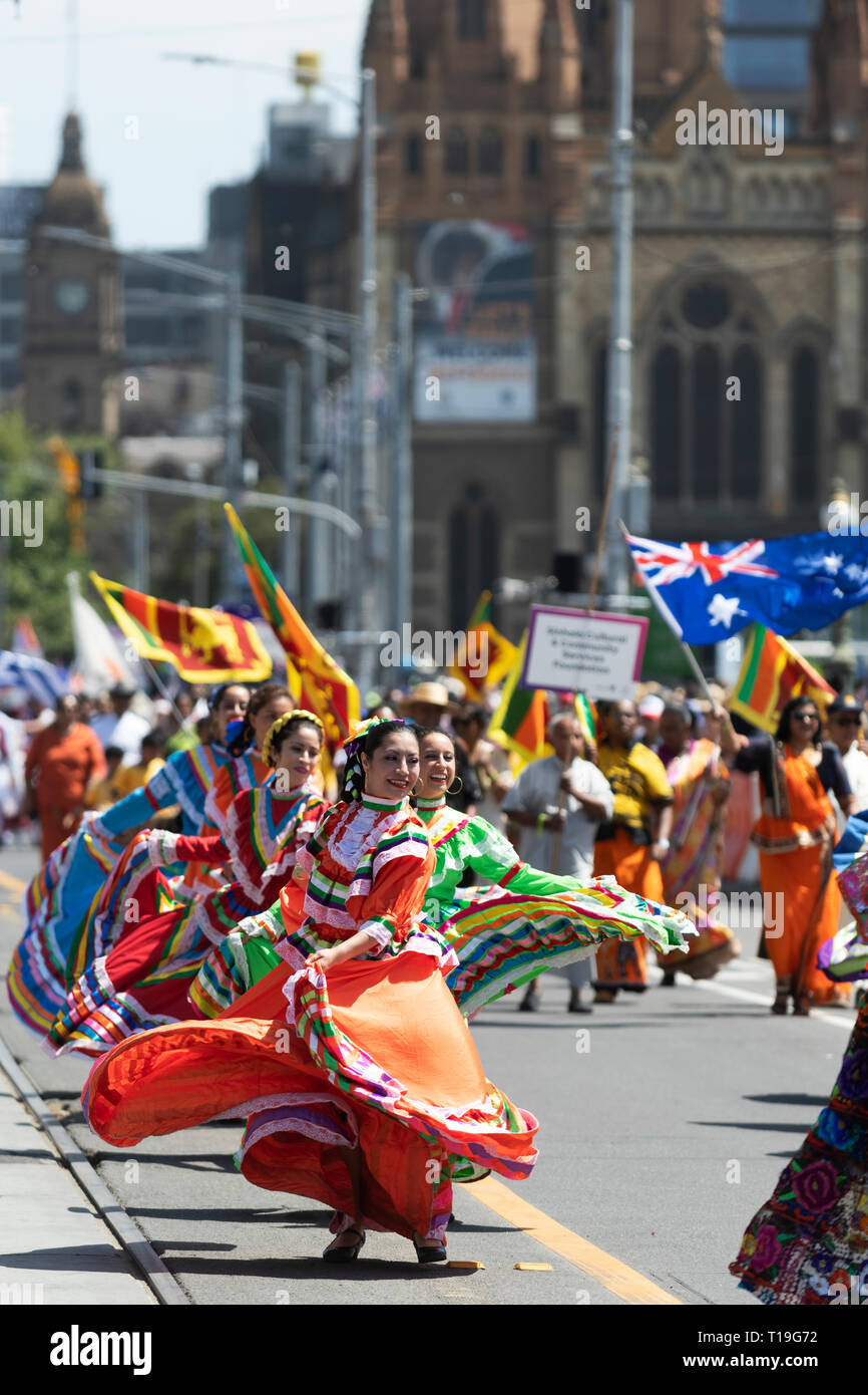 Dancers from a latin American country dance during the Australia Day ...