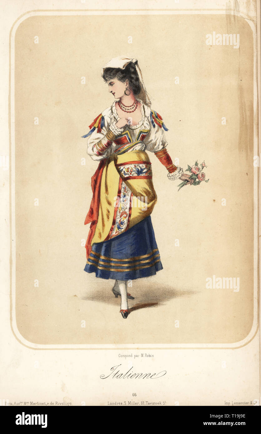 Woman in costume as an Italian peasant for a masquerade ball, Paris ...