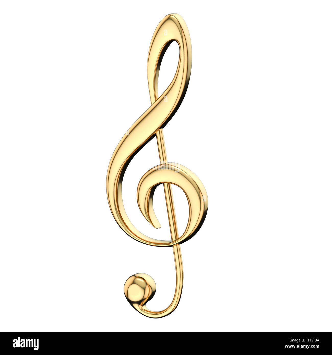 Golden treble clef 3D rendering illustration isolated on white ...