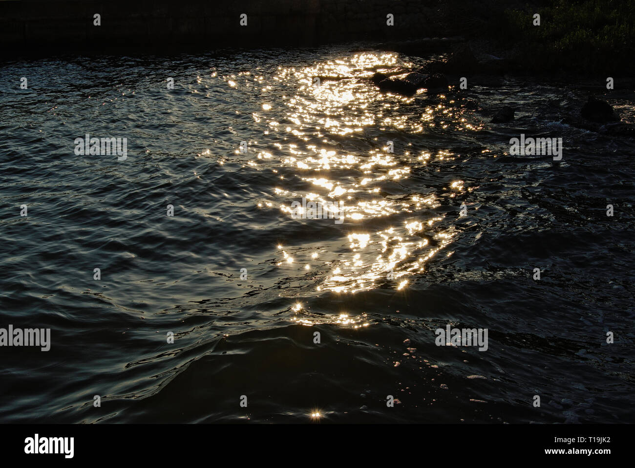 Sparkling water reflections on the sea shore at sunset Stock Photo - Alamy