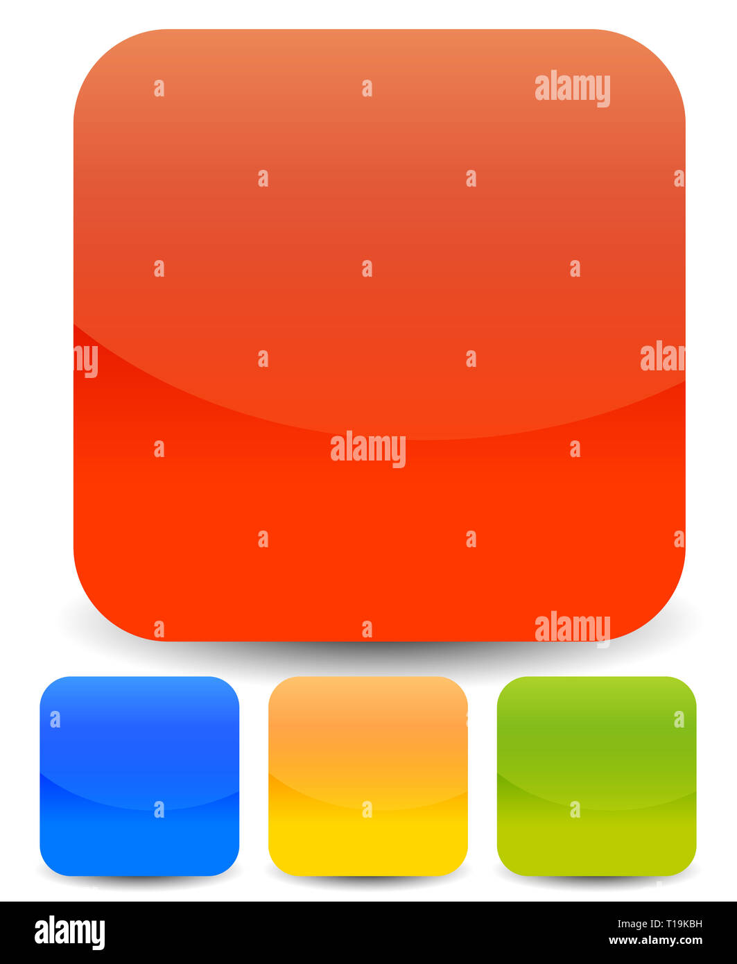 Empty square buttons. Glossy, shiny square buttons, icons with blank space Stock Photo - Alamy