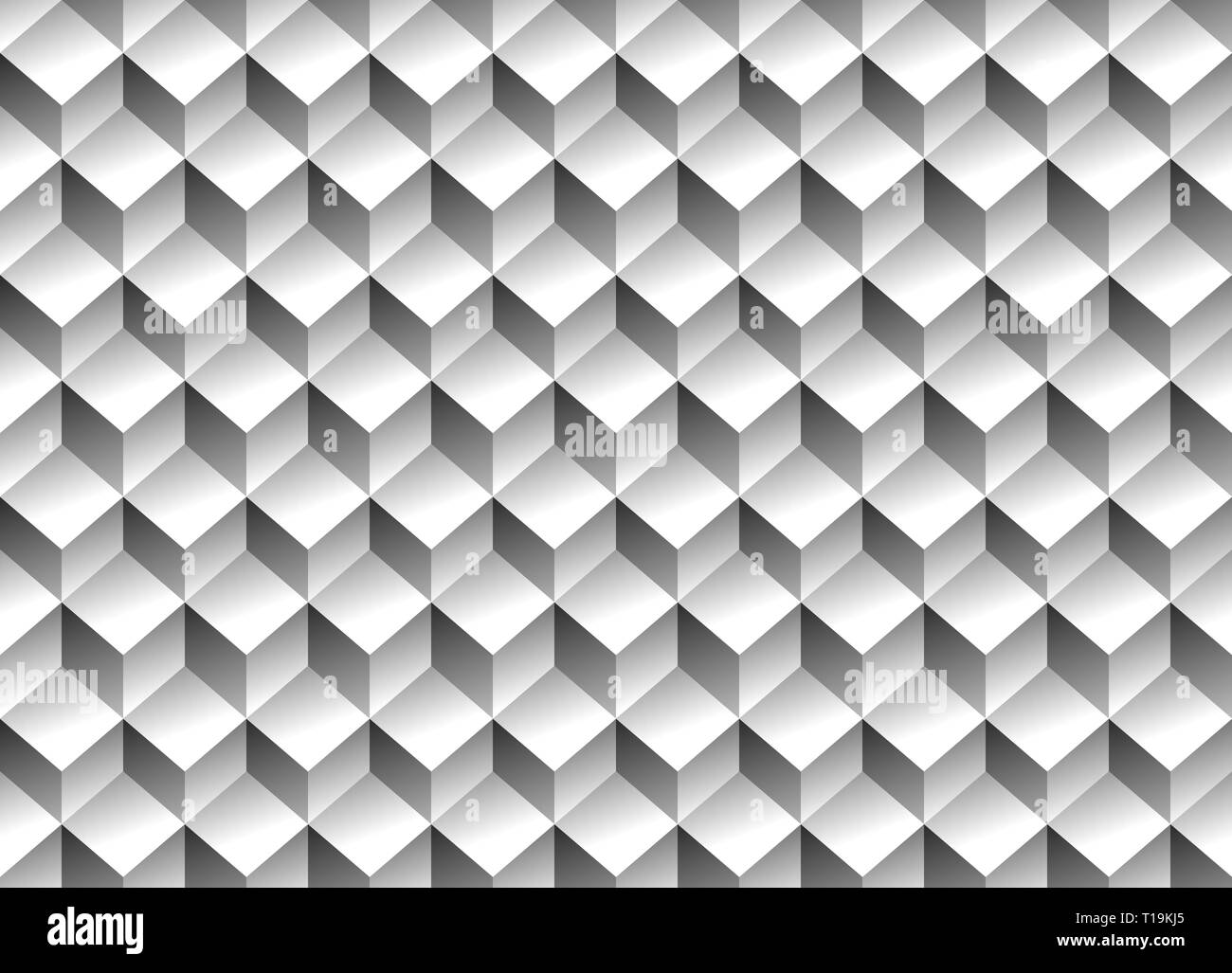 Grayscale 3d Cubes minimal, repeatable pattern (simple seamless, spatial geometry, vector ...