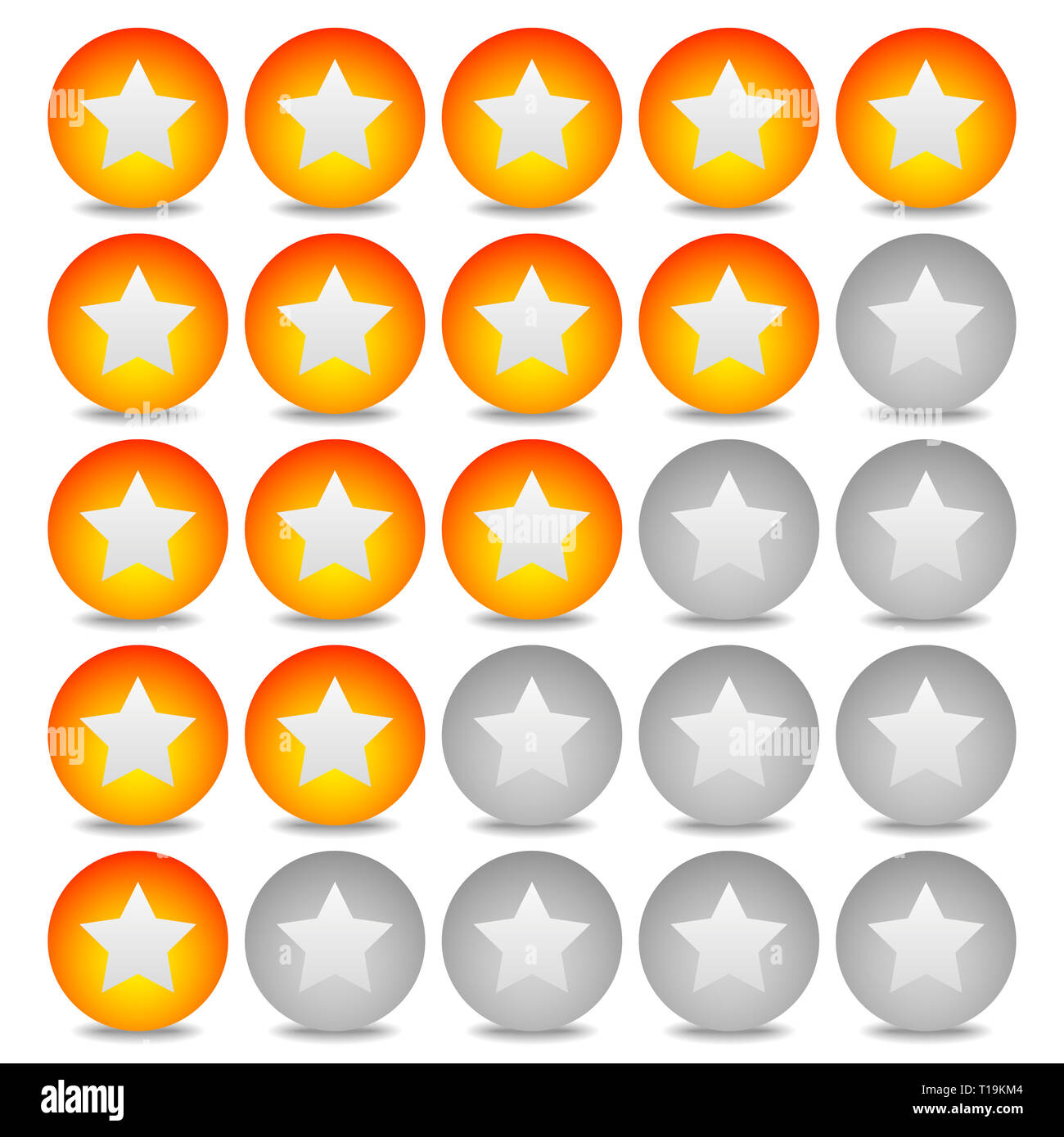 Star rating system with 5 stars and sphere graphics Stock Photo - Alamy