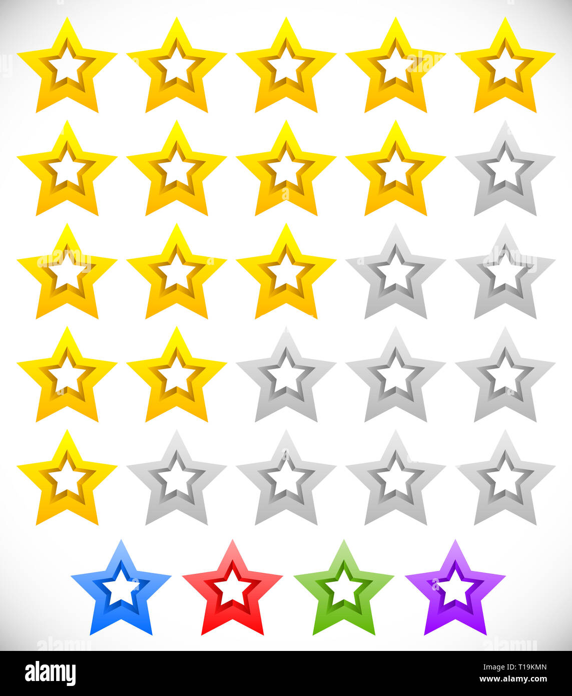 Star rating system with 3d stars. Quality, rating, ranking concepts. 5 ...