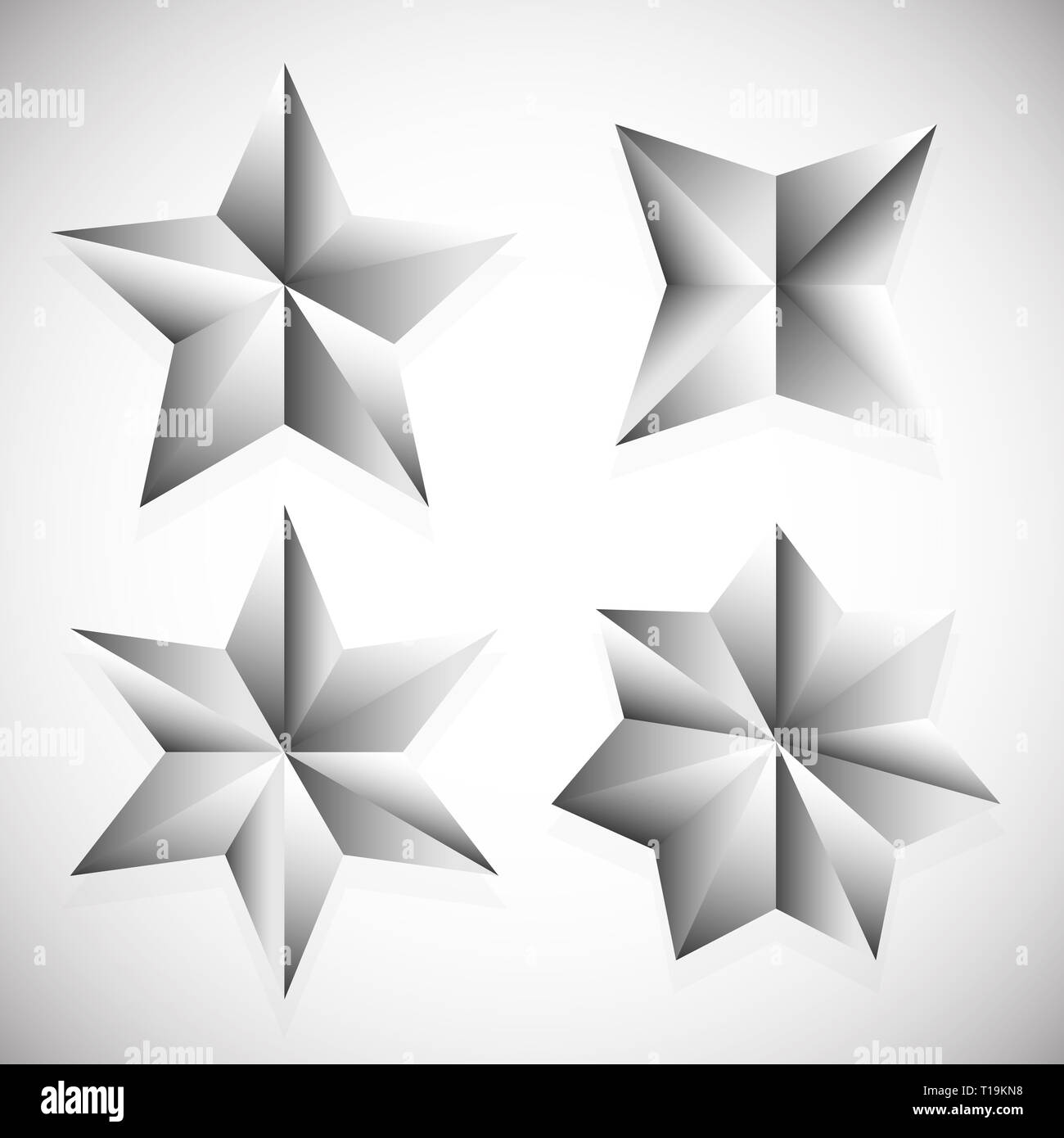 Faceted stars vector illustration isolated on white with shadow Stock ...