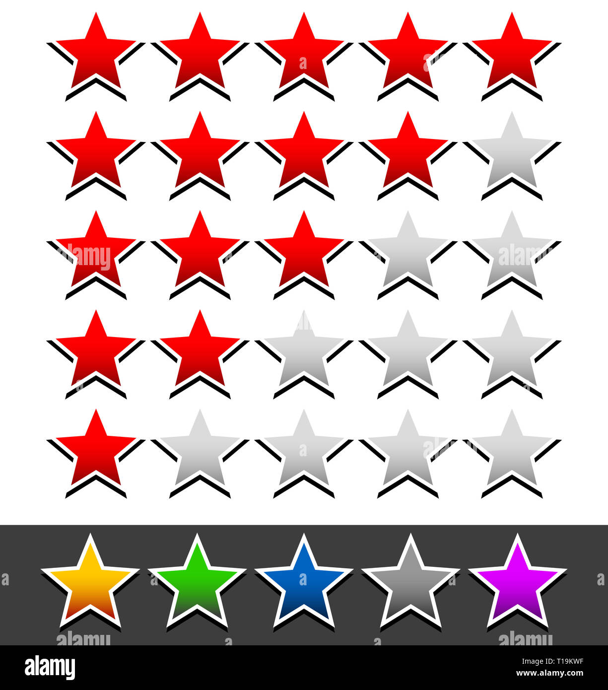 Star rating template with 6 color stars Stock Photo - Alamy