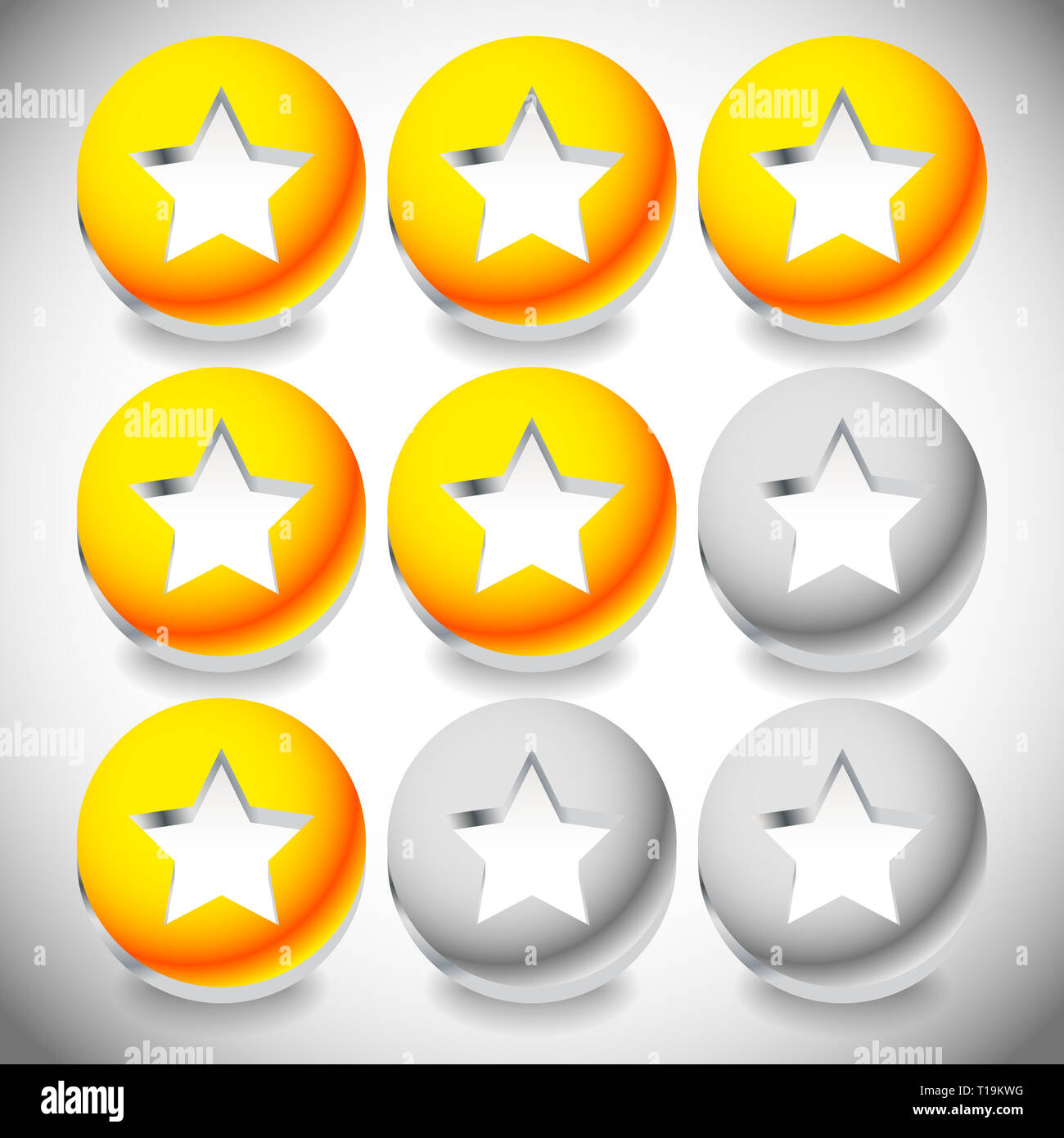 Star rating system with 3 stars and sphere graphics Stock Photo - Alamy