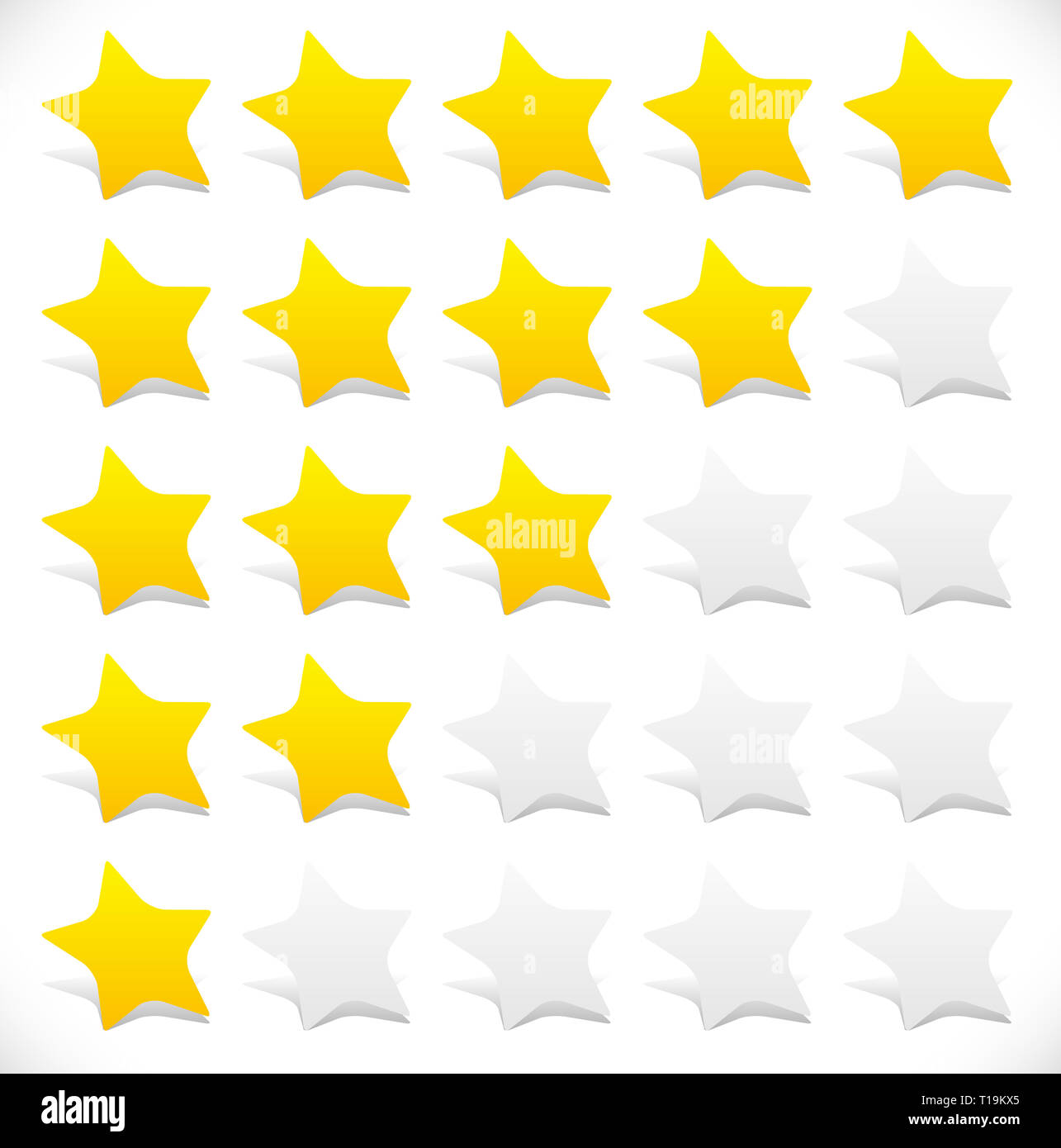 Rounded stars star rating. 5 star rating graphics Stock Photo - Alamy