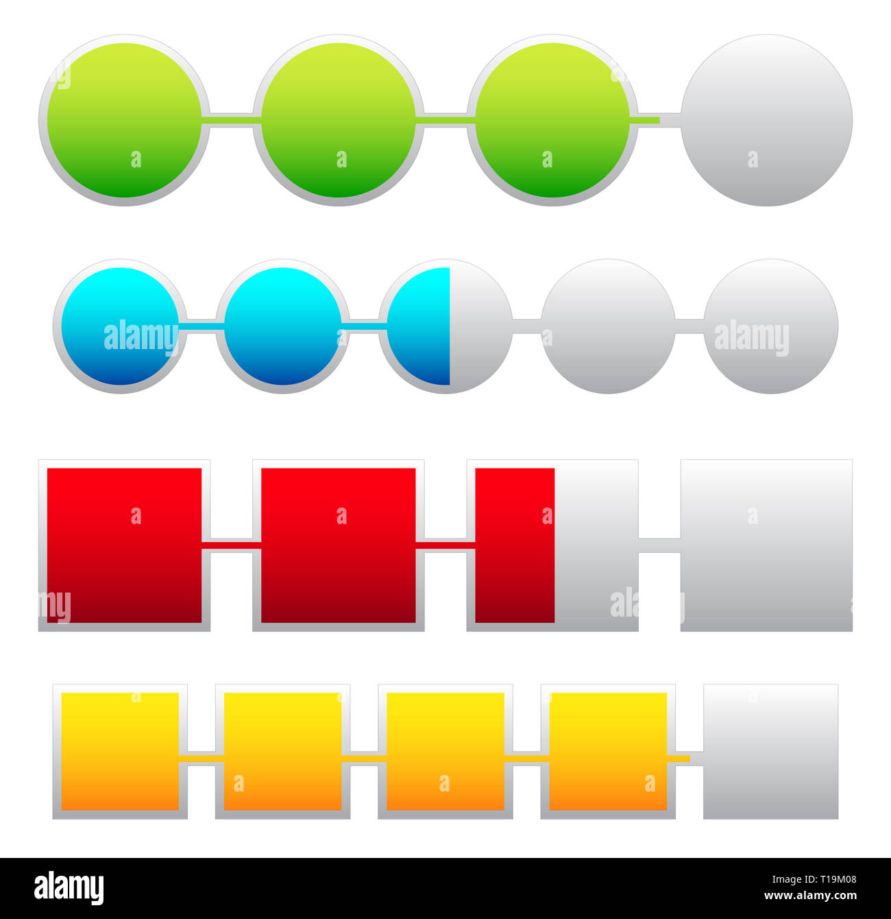 Progress indicators, loading, progress bars with basic colors. Levels ...