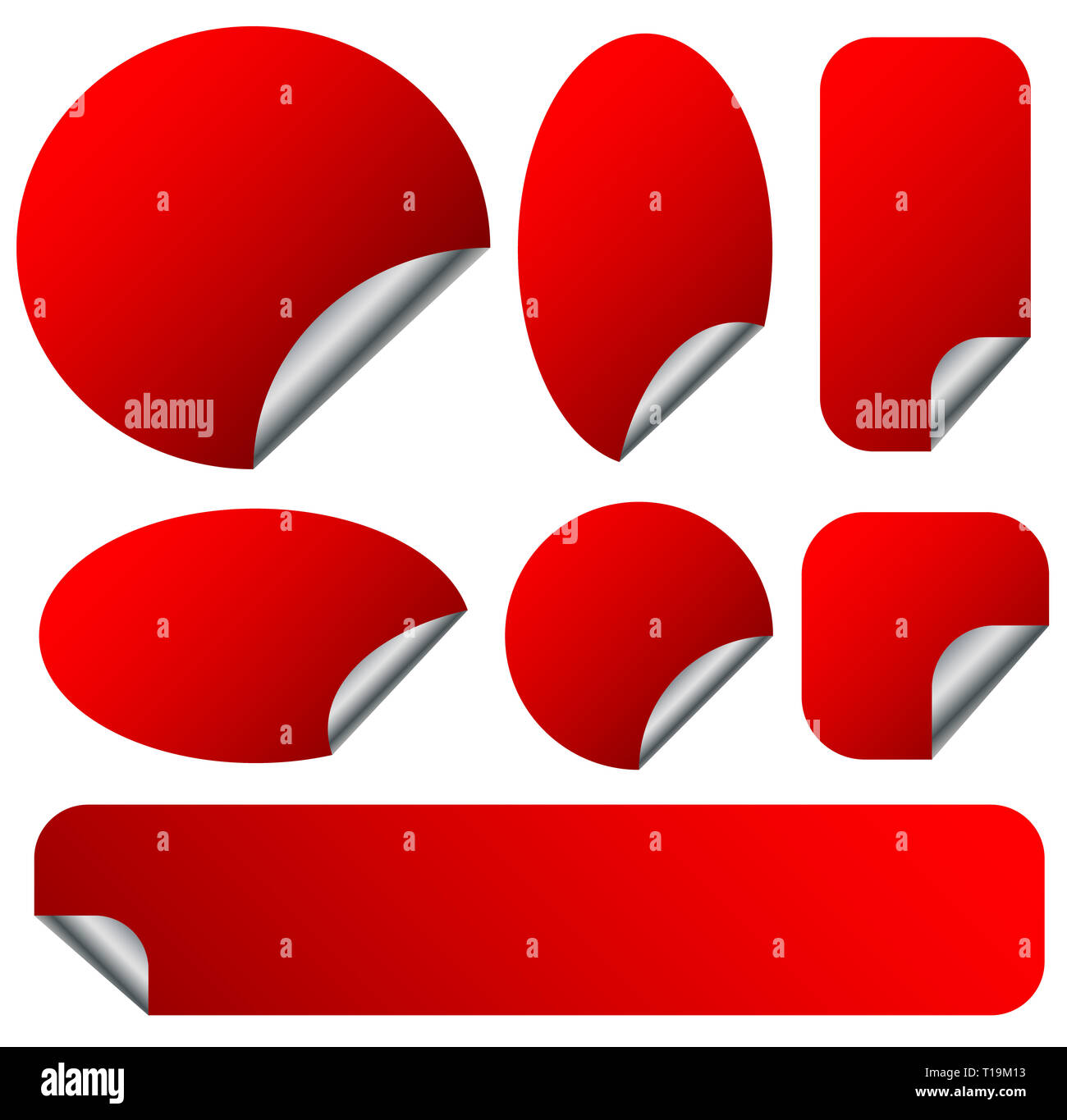 Peeling red stickers set with metallic back side. Set of 9 shapes Stock ...