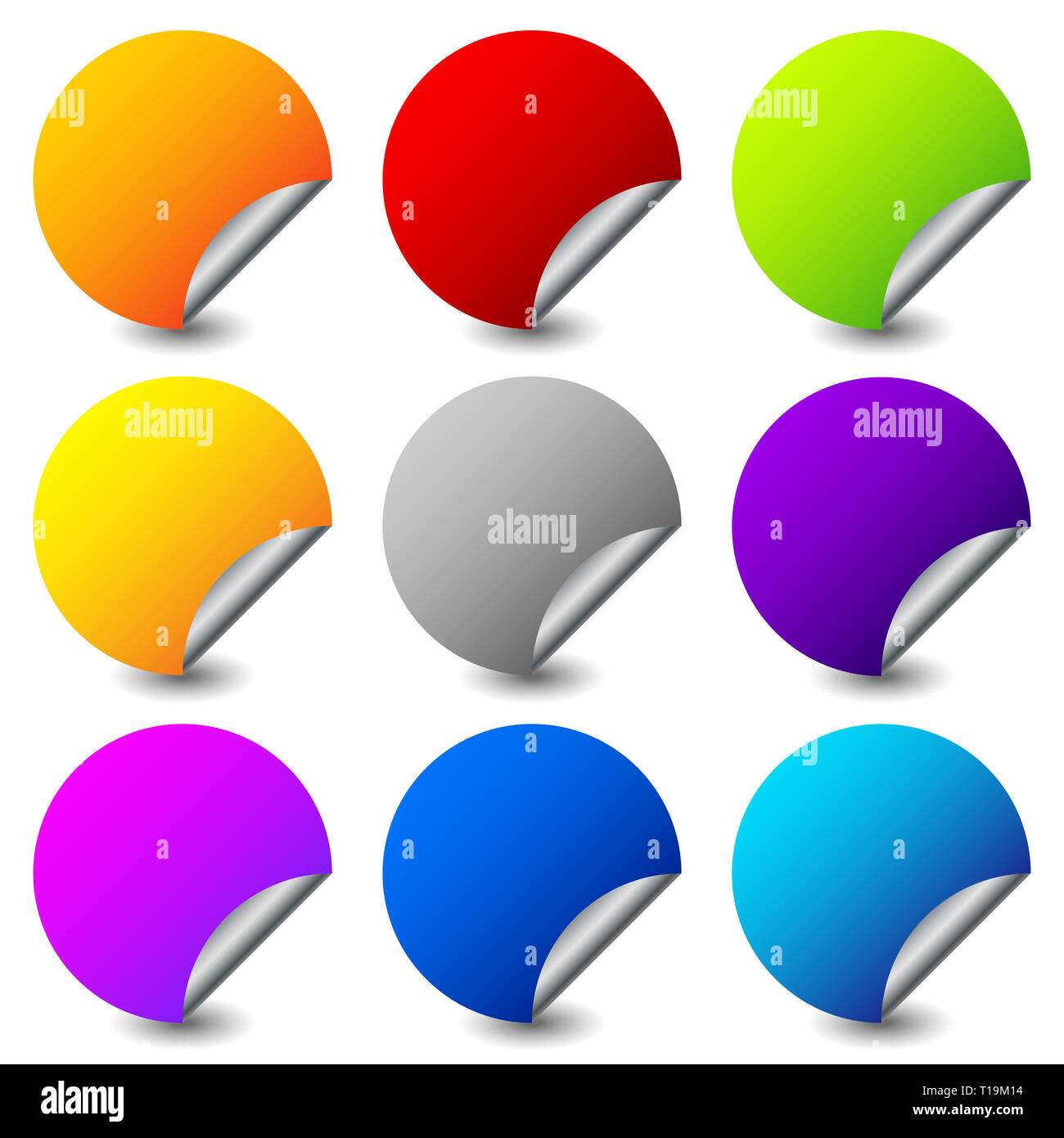 Peeling stickers with metallic back side. Set of 9 colors Stock Photo ...