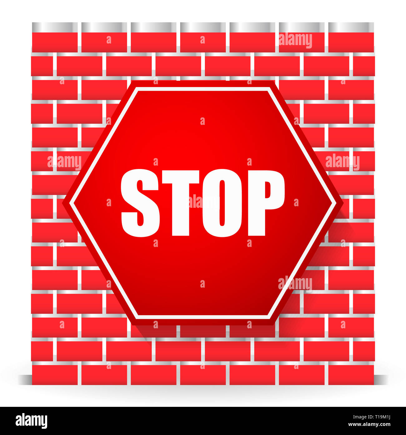 Stop sign on brickwall. Block, blocade, obstruction Stock Photo - Alamy