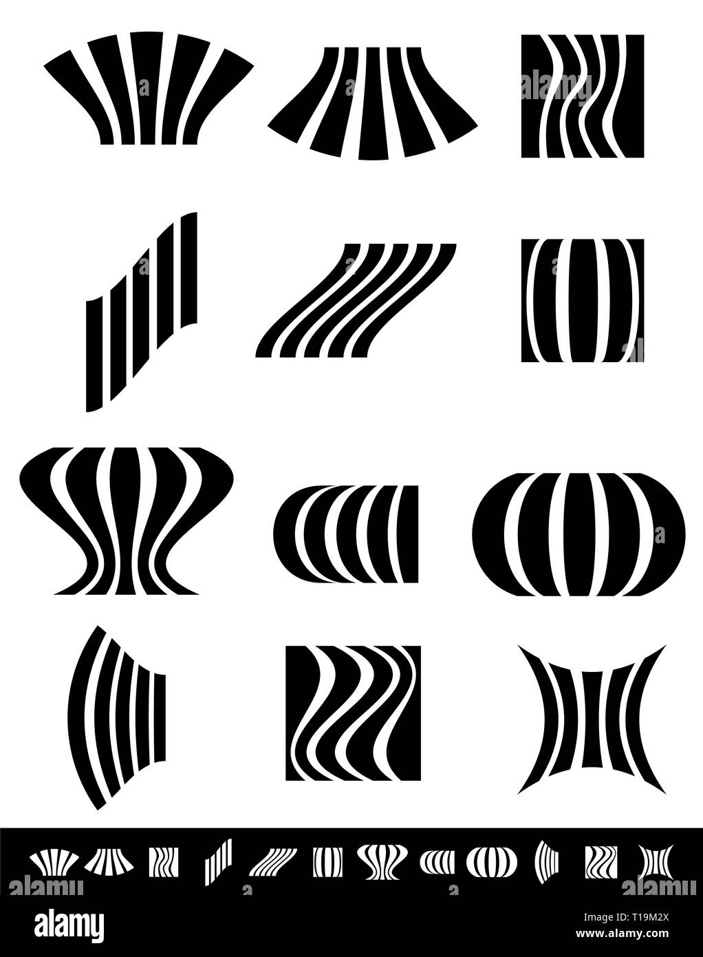 Deformed vertical bars with deformation effects. set of 12 different ...