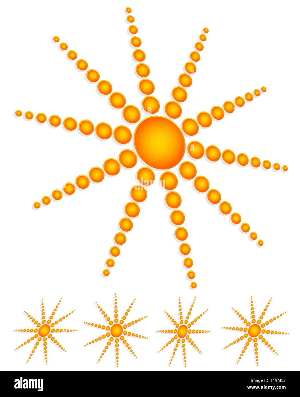 Sun clip-art with dotted rays. (rotated at different angles Stock Photo ...