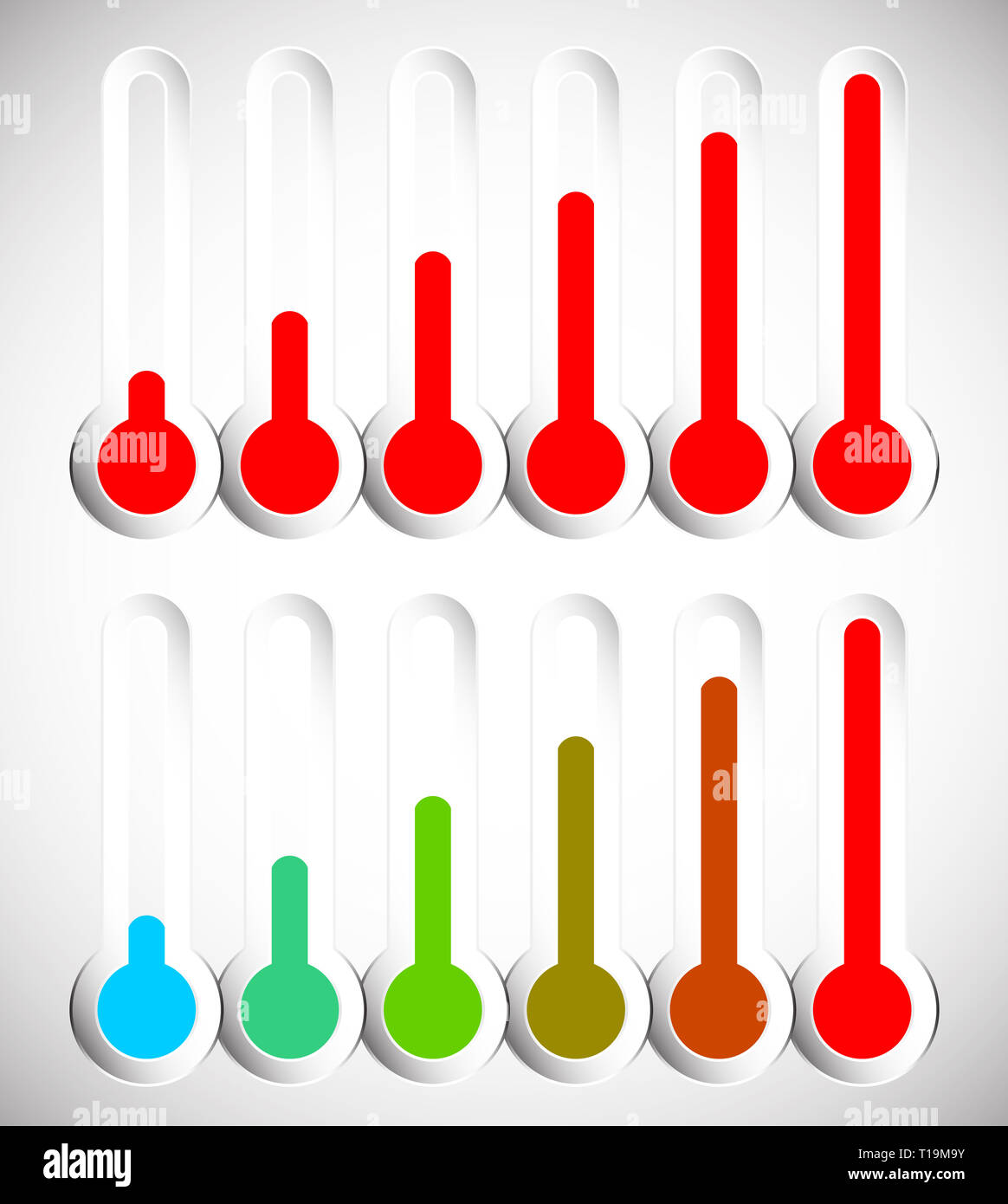 Simple thermometer graphics for temperature, level, climate, coldness ...