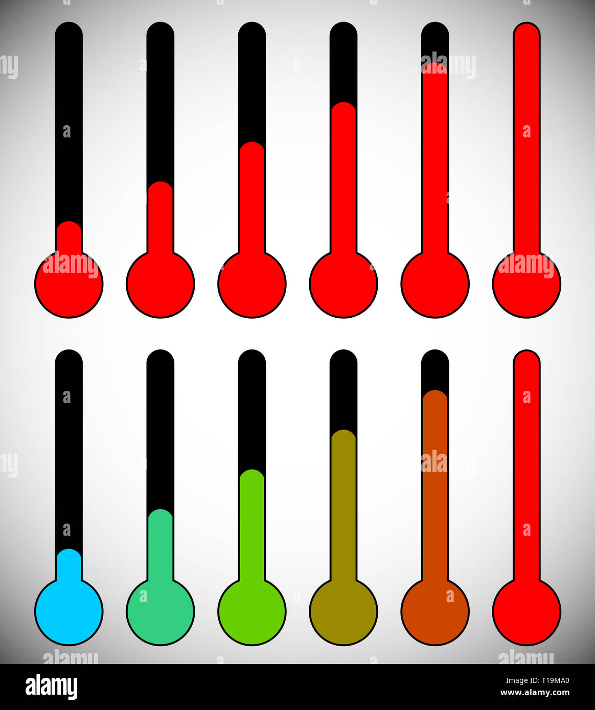 Simple thermometer graphics for temperature, level, climate, coldness ...