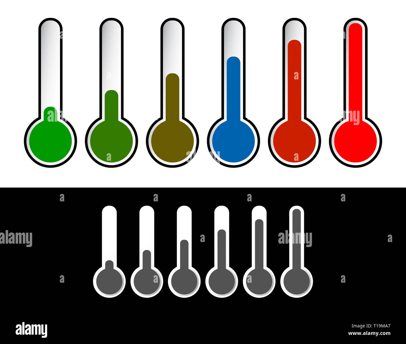 Thermometer set. Vector illustration. Cold, hot temperatures Stock ...