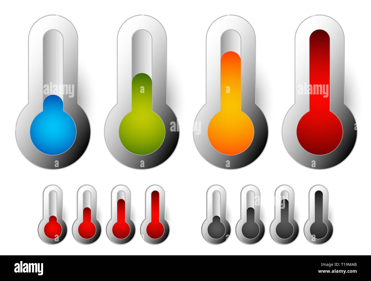 Thermometer set. Vector illustration. Cold, hot temperatures Stock ...
