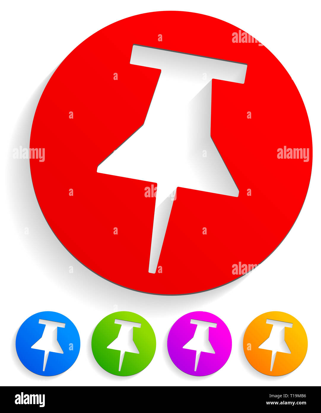 Stylish thumbtack, pushpin icons. Office, stationery, paperwork ...