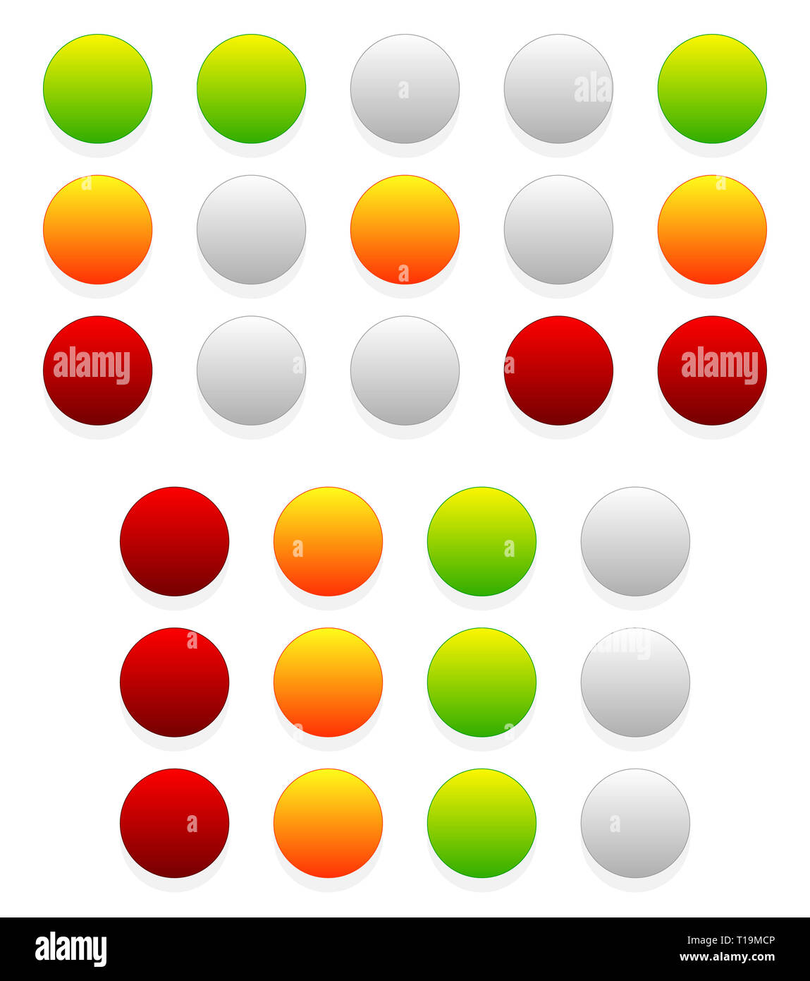 Set of traffic lights, lamps, signals. Green, yellow and red light ...