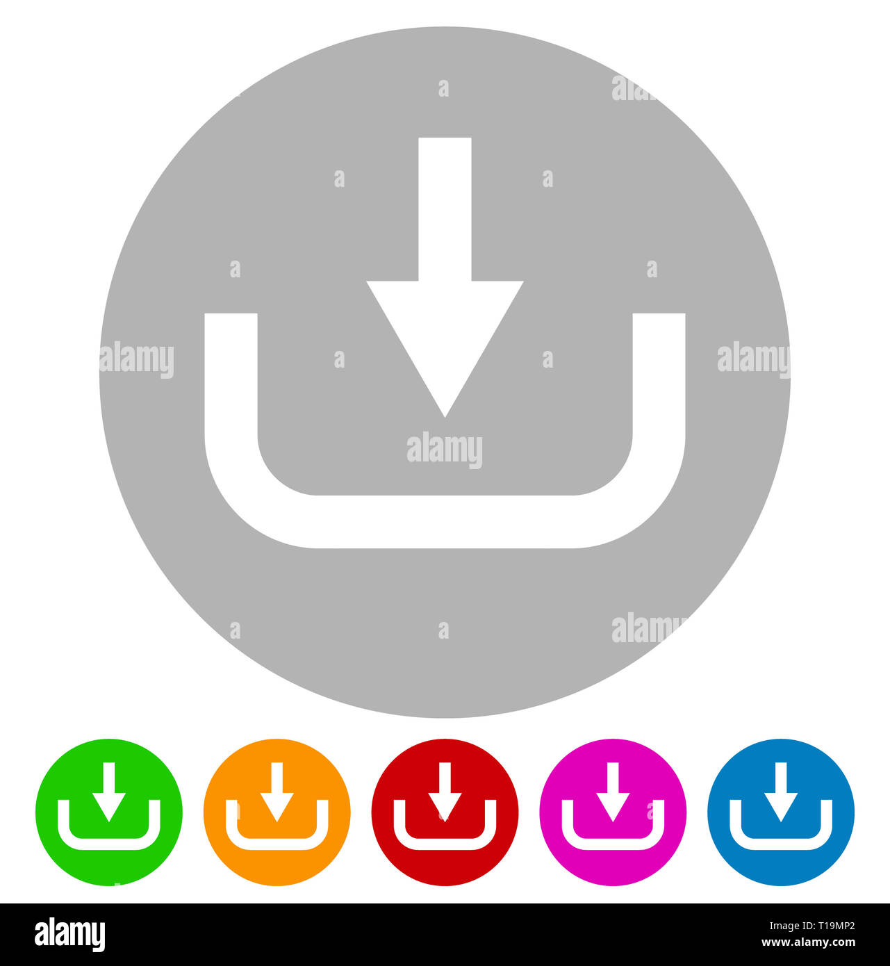 Download button, download icon. Arrow pointing down to a hard drive ...