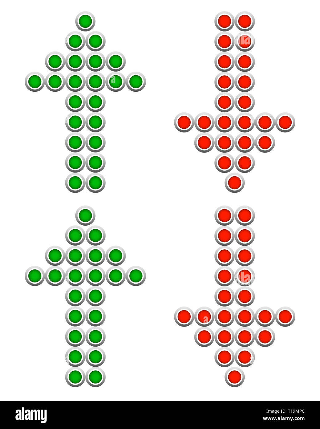 Set of dotted up and down arrows. Red and green arrows pointing upward ...
