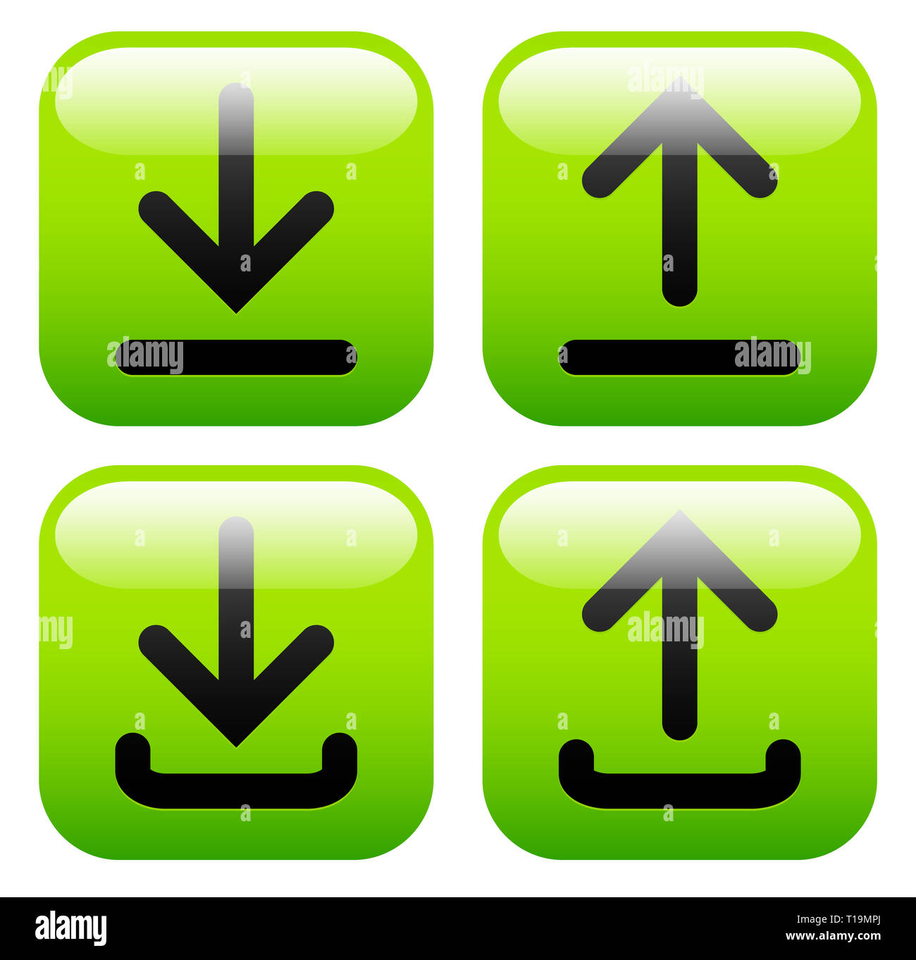 Stylish green upload, download buttons or generic up, down concept ...