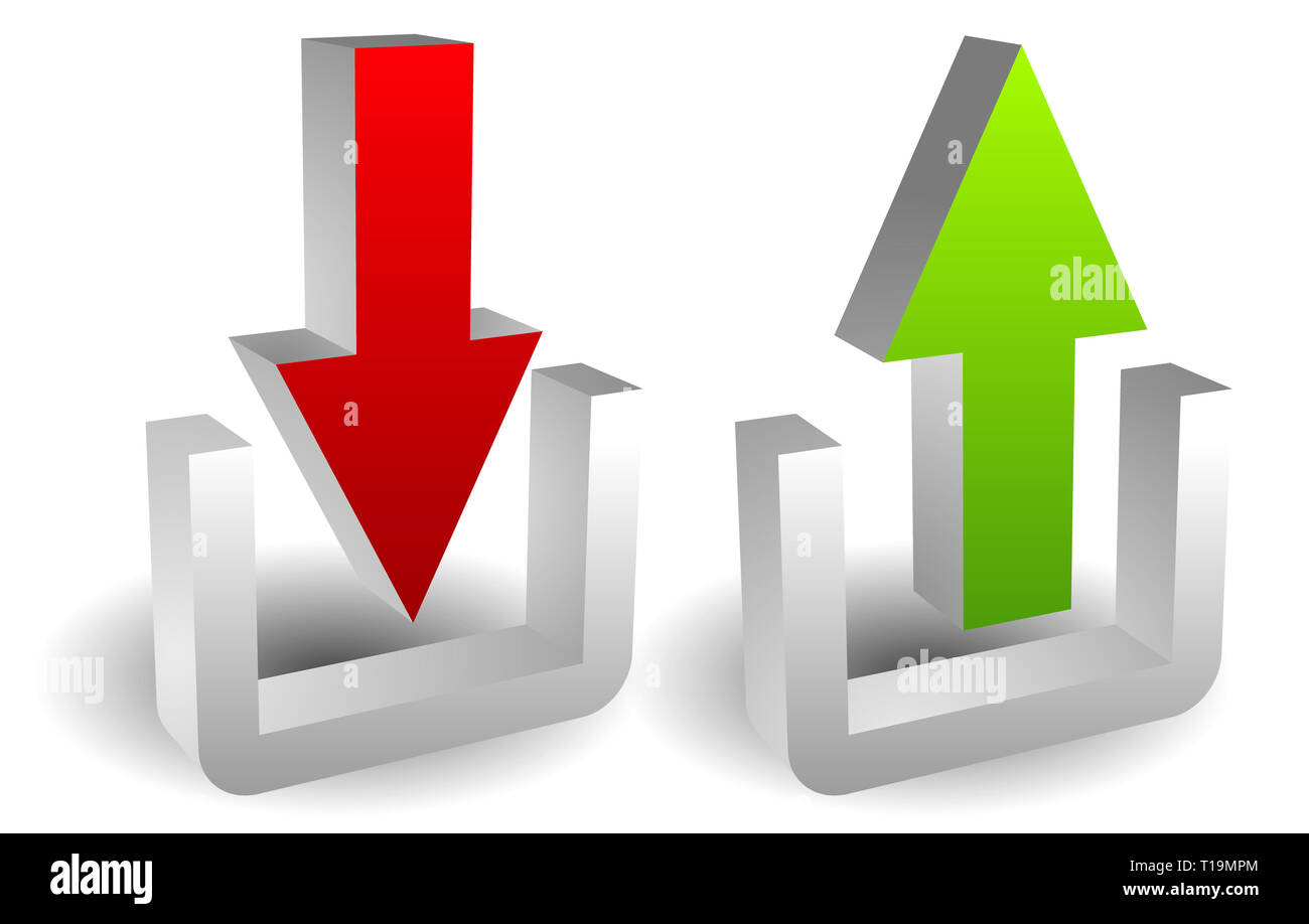 3d upload and download buttons, or inside, outside, import, export ...