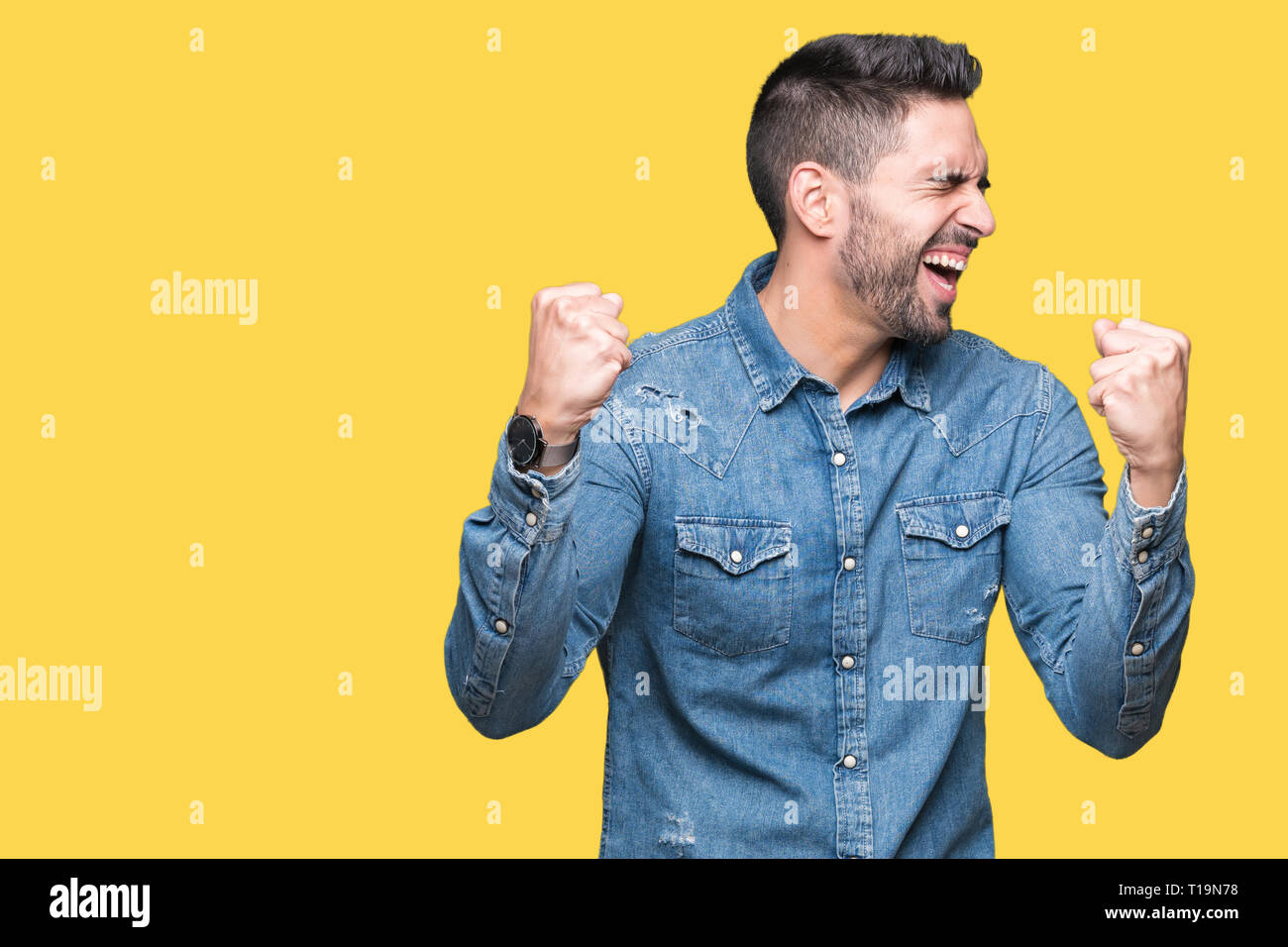 Young handsome man over isolated background very happy and excited ...